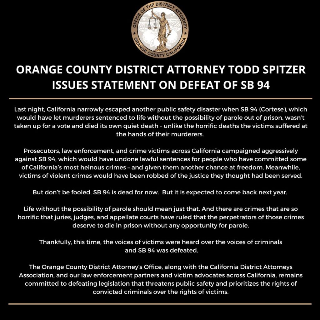 California law that would have let murderers with life sentences out of ...