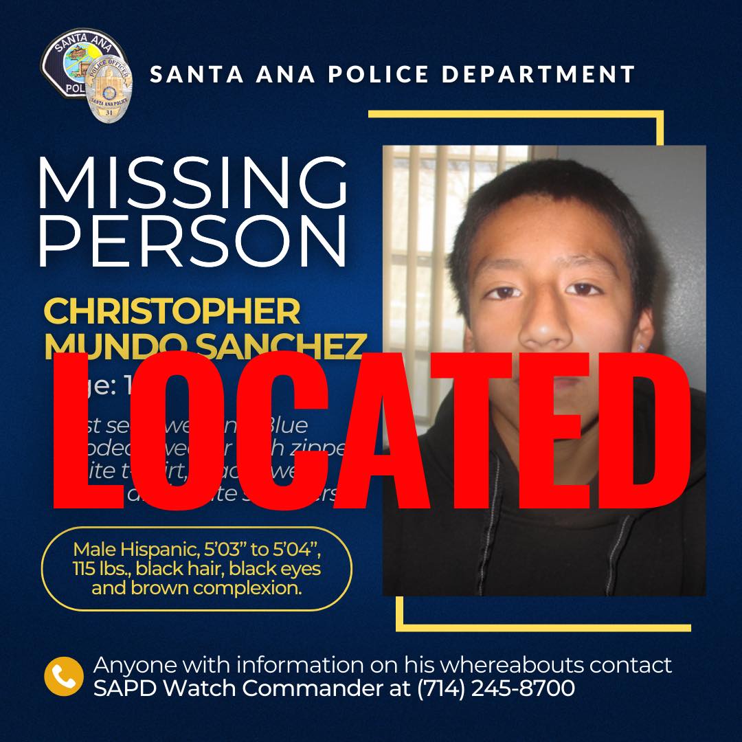 The SAPD is searching for a missing 12-year old - New Santa Ana