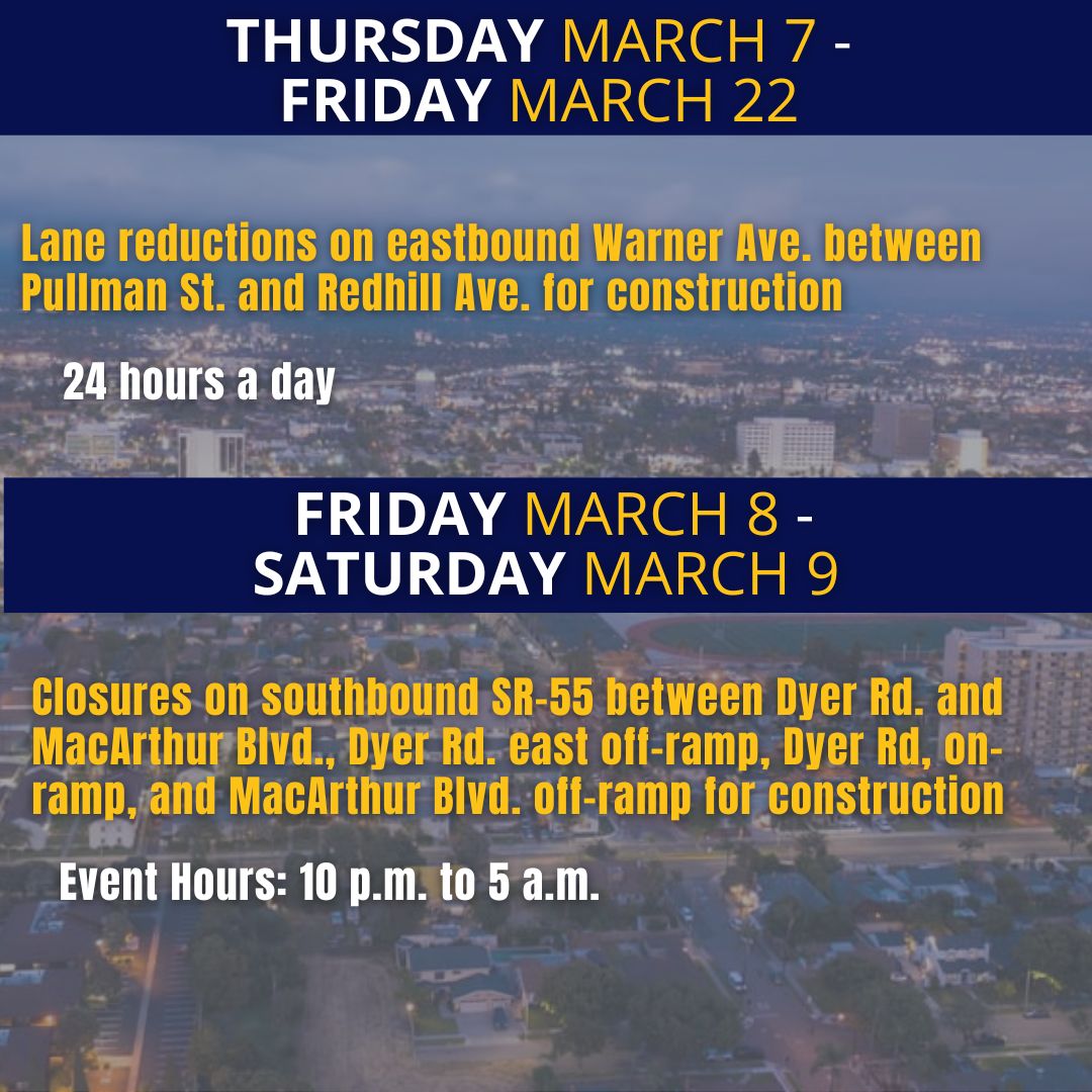 Santa Ana street closures and permitted events for March 7 to March 17 ...