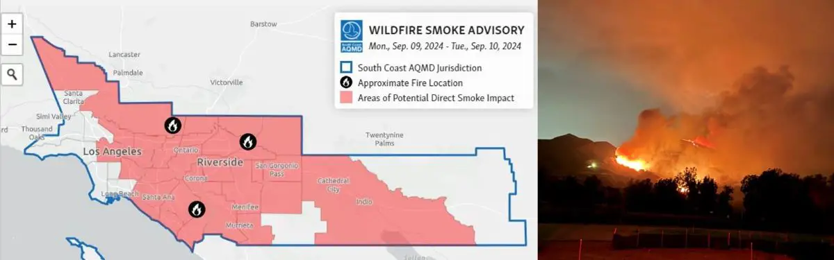 Orange County wildfire ozone and smoke health advisory - New Santa Ana