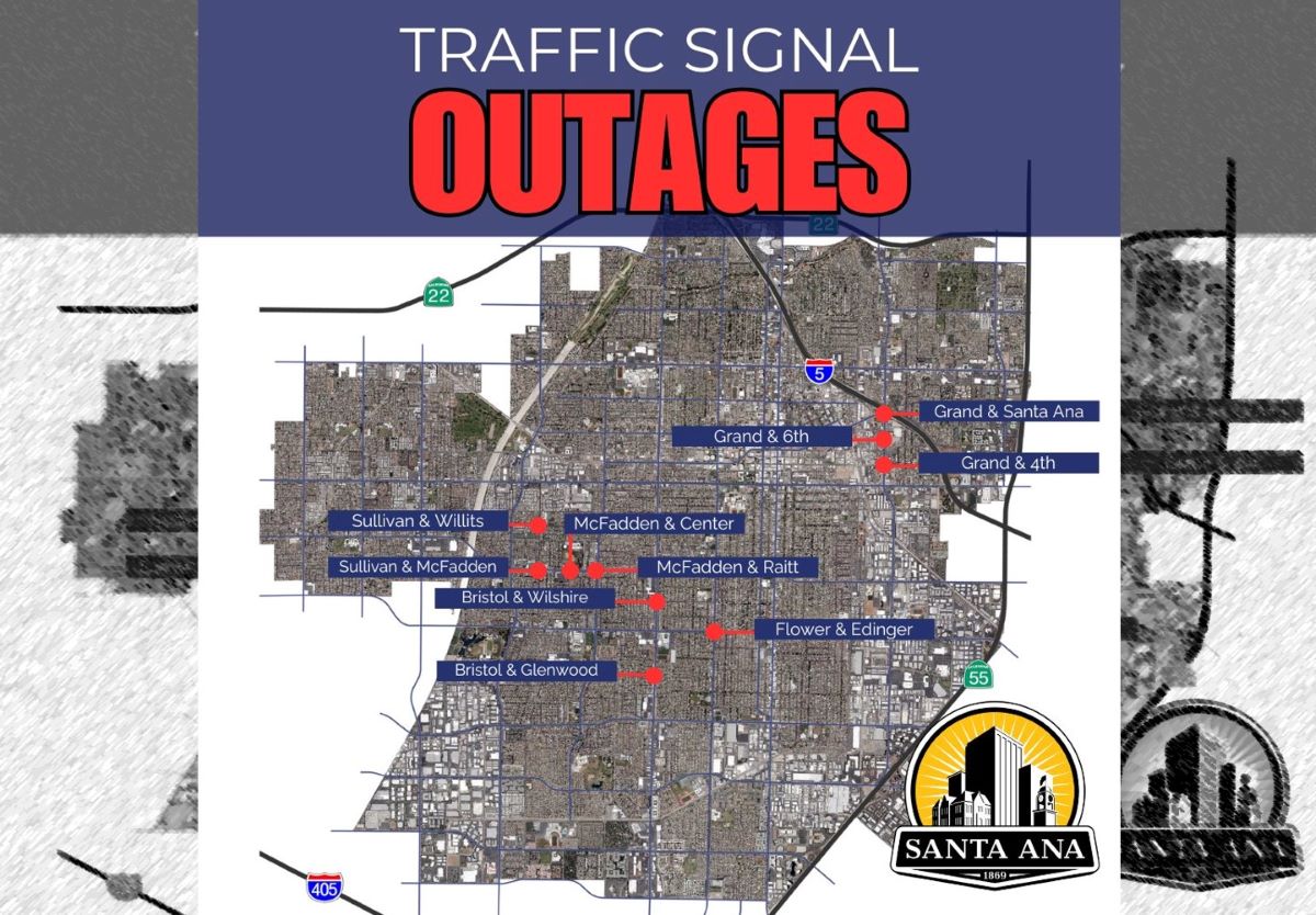 Multiple traffic signal lights are out in Santa Ana due to wind-driven ...