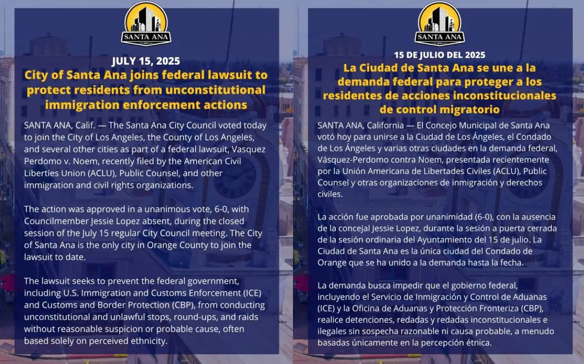 The Santa Ana City Council votes to join ACLU lawsuit challenging ICE ...